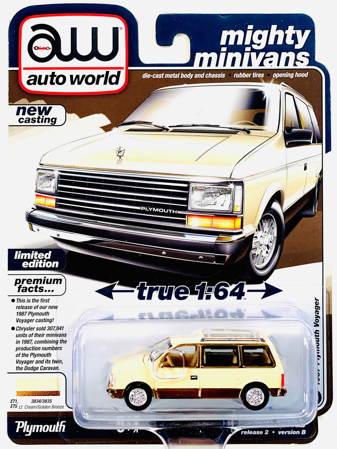 Auto World Mighty Minivans 1987 Plymouth Voyager Cream/Golden Bronze ...