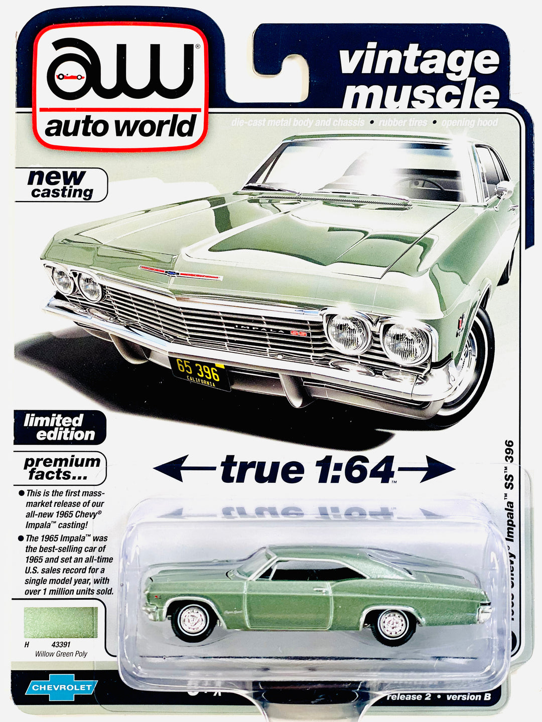 Auto World Vintage Muscle 1965 Chevy Impala SS 396 Willow Green Poly ...