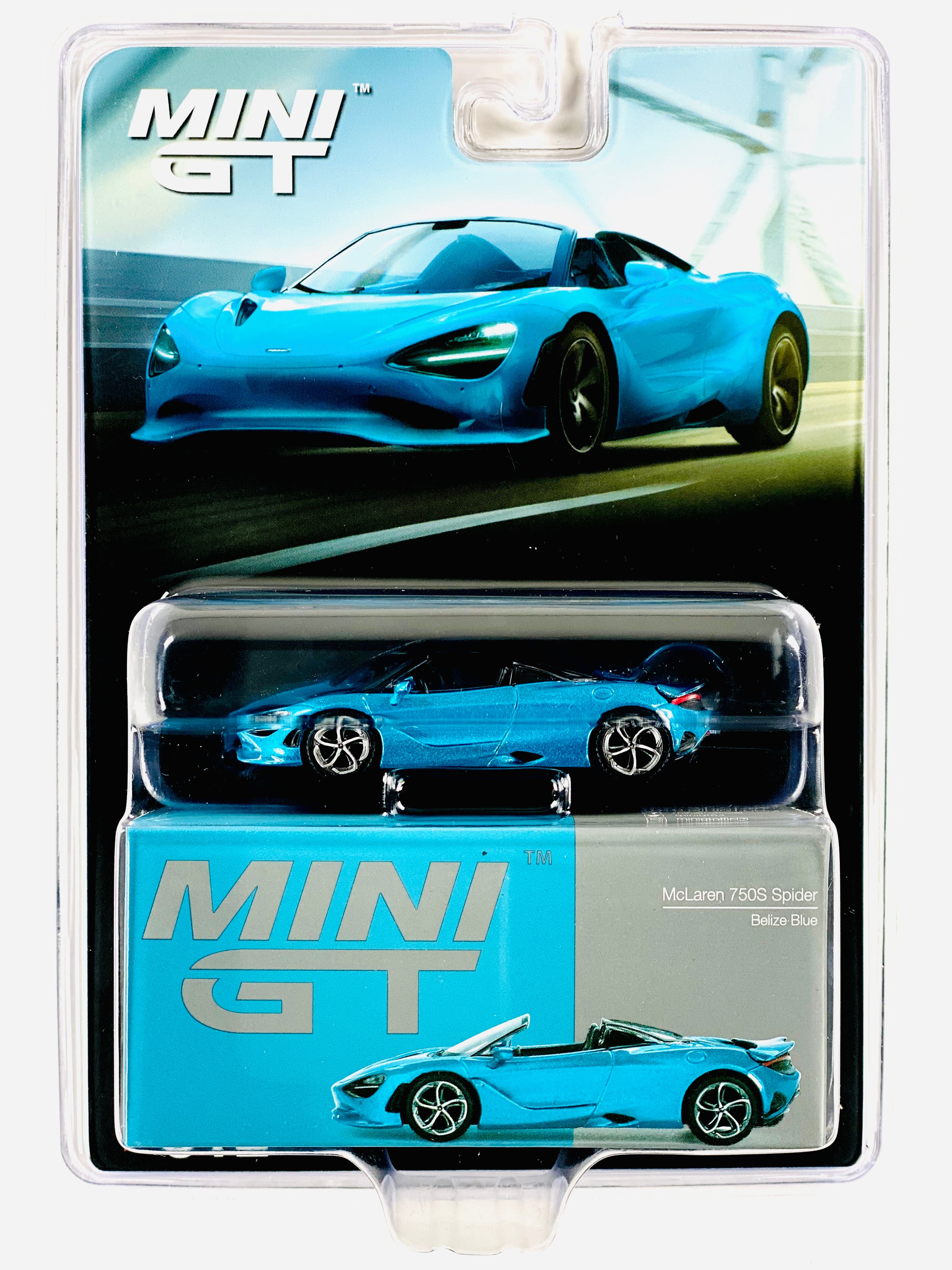 Mini GT Mijo Exclusive McLaren 750S Spider Belize Blue #812 – Jcardiecast